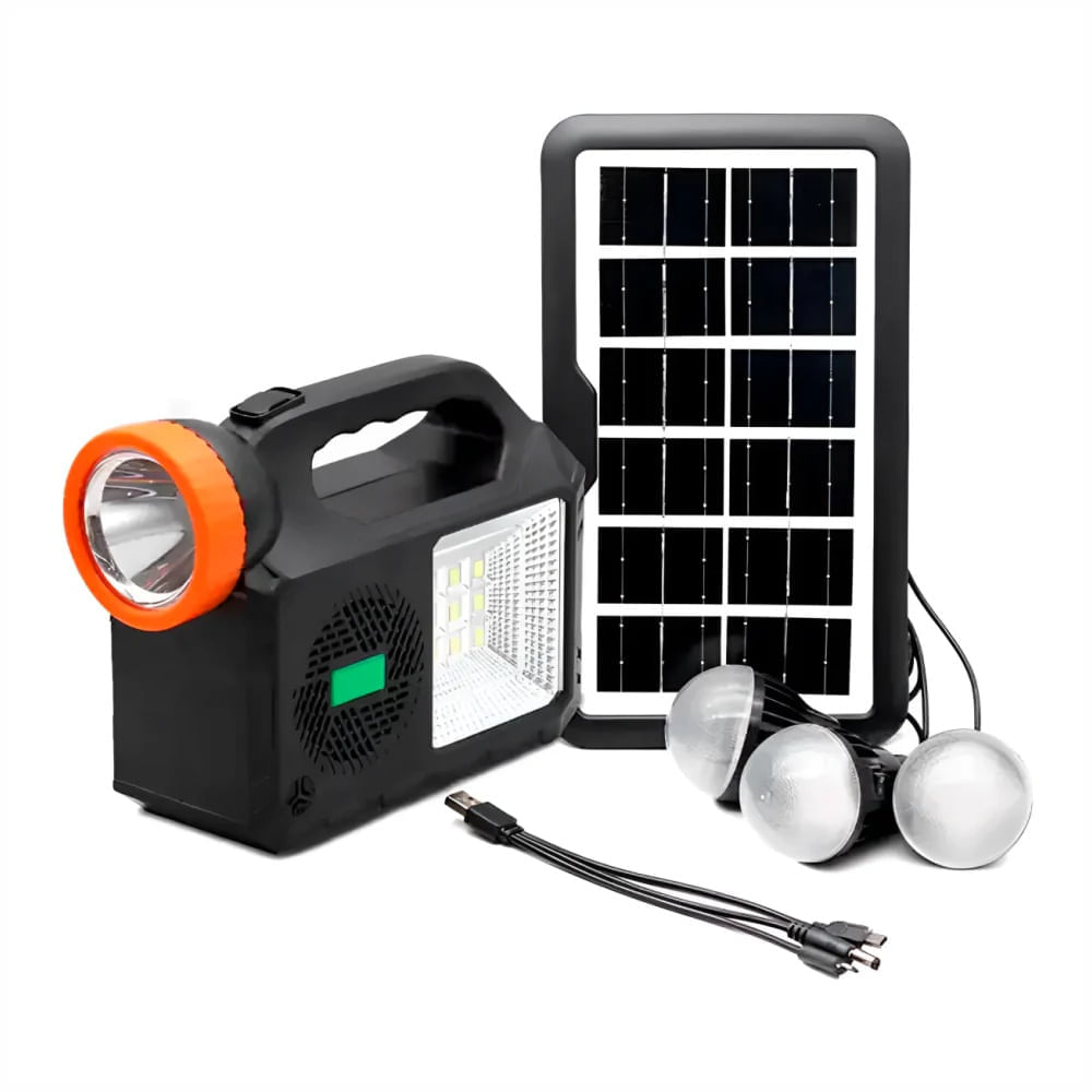 Lampara Solar Recargable Con Parlante Radio y 3 Bomibllos GD102 ...